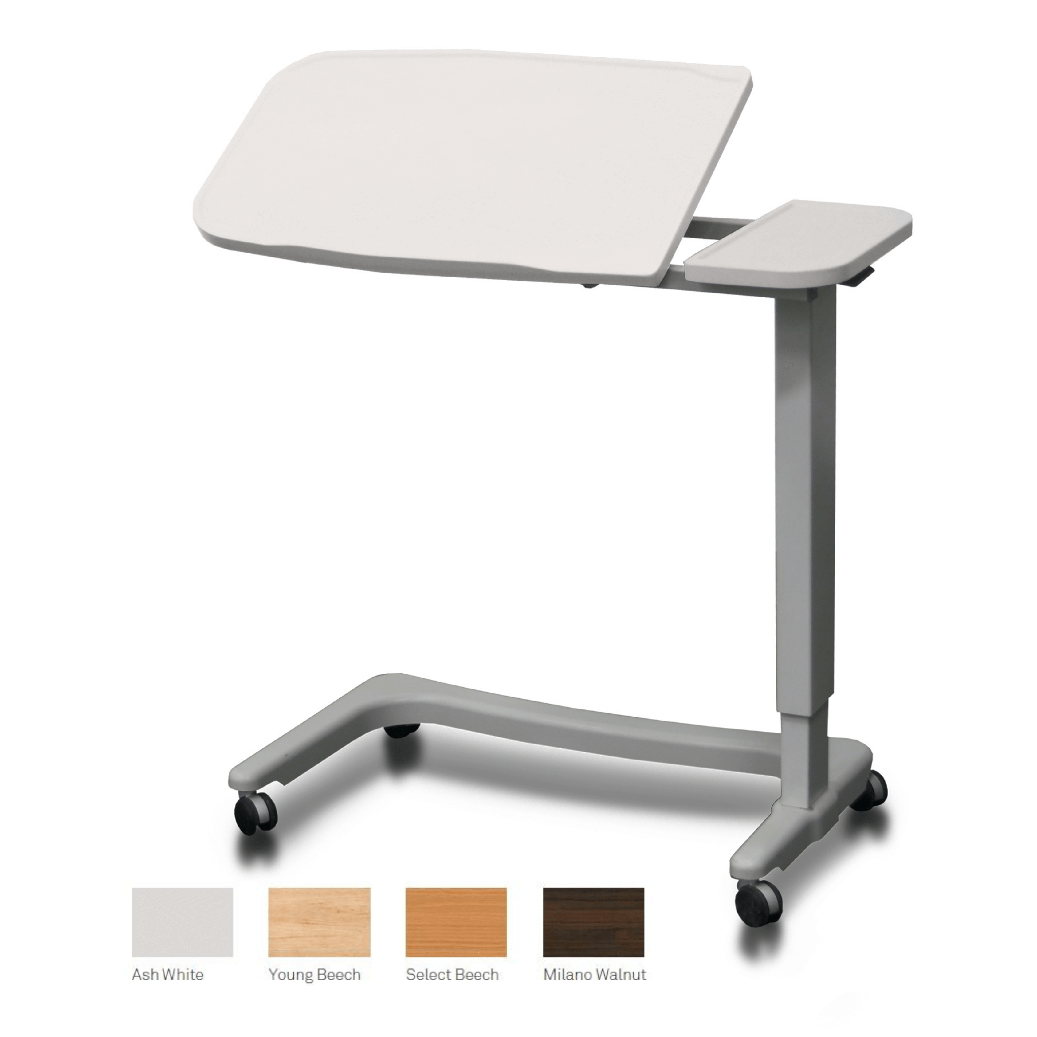 Split Top Overbed Table- Assisted Lift Height, Ash White – AxisHealth